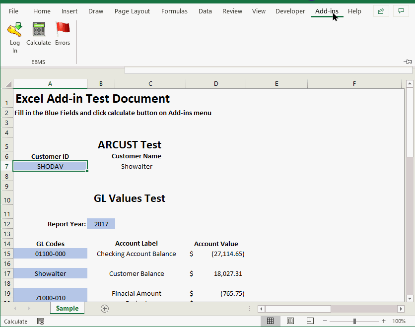 EBMS Excel Formula Overview